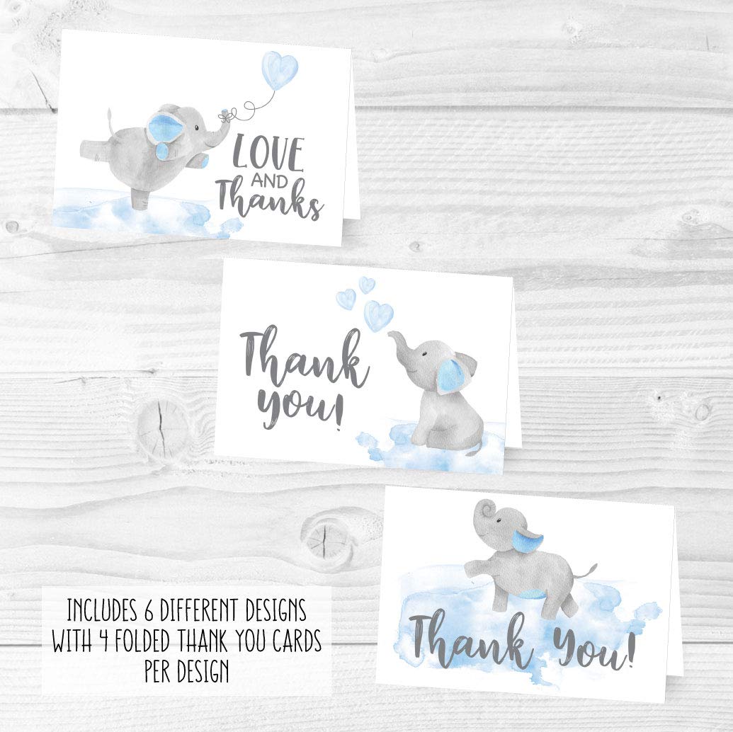 Hadley Designs 24 Blue Elephant Baby Shower Thank You Cards Boy Baby Shower Thank You Cards - Elephant Baby Shower Thank You Cards With Envelopes Baby Boy Thank You Cards