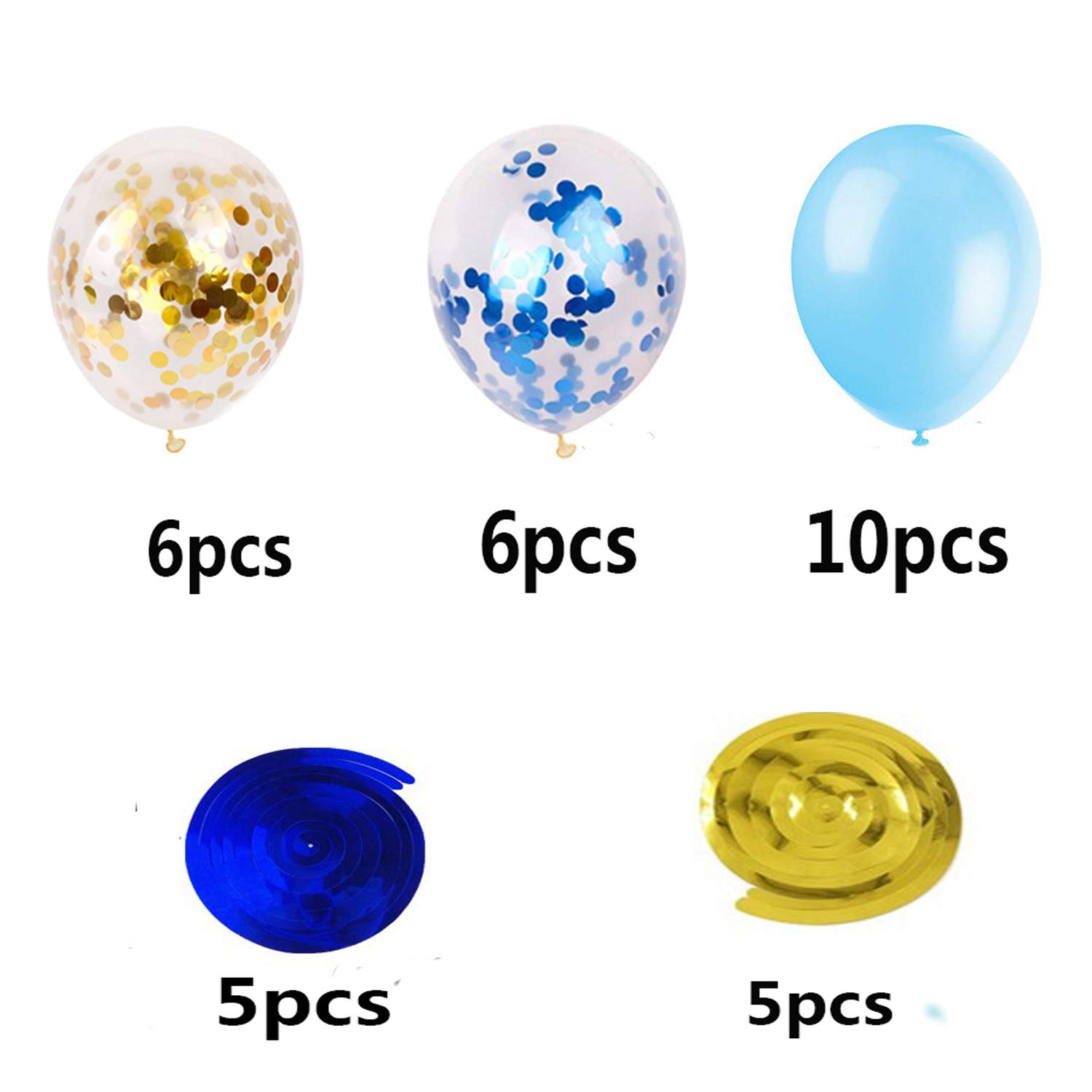 Birthday Decorations Blue and Gold for men,Happy Birthday Banner White, Blue Balloons and Gold Confetti Balloons Hanging Swirls, Glitter Circle Dots for Boy's Birthday Party, Baby Shower Adults Party