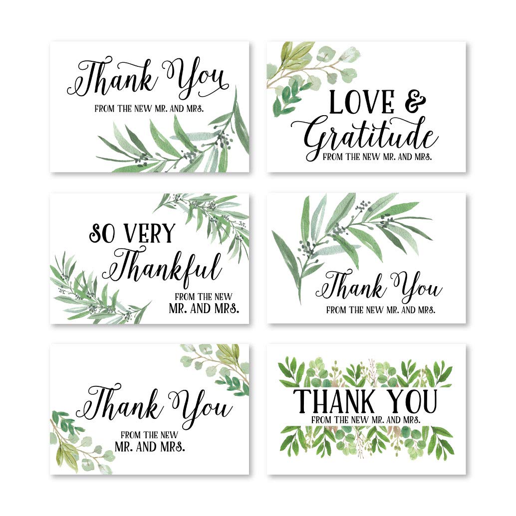 24 Greenery Wedding Thank You Cards With Envelopes Wedding Thank You From The New Mr And Mrs Cards - Mr And Mrs Thank You Cards Wedding With Envelopes, Bride Thank You Wedding Cards With Envelopes