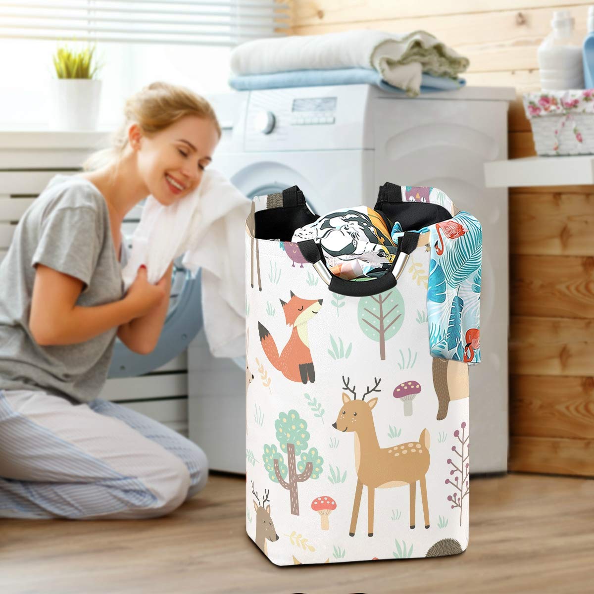 OREZI Cute Fox Animals Laudry Basket,Waterproof and Foldable Laundry Hamper for Storage Dirty Clothes Toys in Bedroom, Bathroom Dorm Room