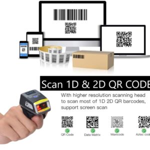 Posunitech 1D 2D Wireless Bluetooth Mini Ring Barcode Scanner IP65 EF02 Zebra SE4107 with TPU+PC & 550mAh Battery Replaceable & Battery Charger for IOS Android