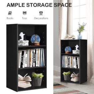 Giantex 2 Pieces 3 Shelf Bookcase Book Shelves Open Storage Cabinet Multi-Functional Home Office Bedroom Furniture Display Bookcases, Black