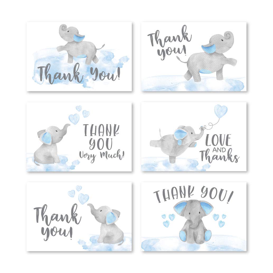 Hadley Designs 24 Blue Elephant Baby Shower Thank You Cards Boy Baby Shower Thank You Cards - Elephant Baby Shower Thank You Cards With Envelopes Baby Boy Thank You Cards