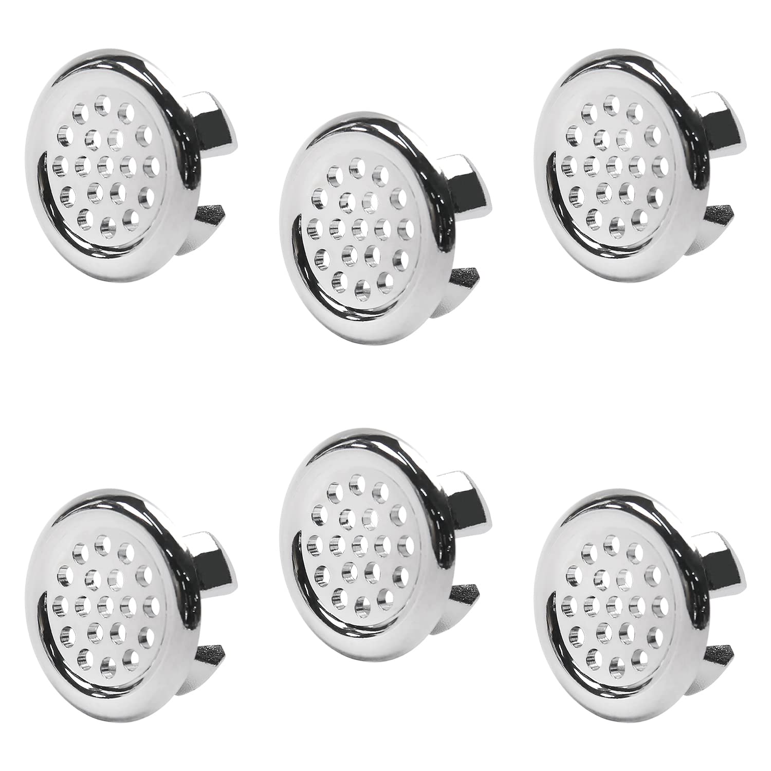 MroMax 6Pcs Sink Basin Trim Overflow Cover Plastic Kitchen Sink Cap Round Mesh Shape Insert in Hole Cover Remplacement for Bathroom Vessel Kitchen Basin Vanity Sink Silver