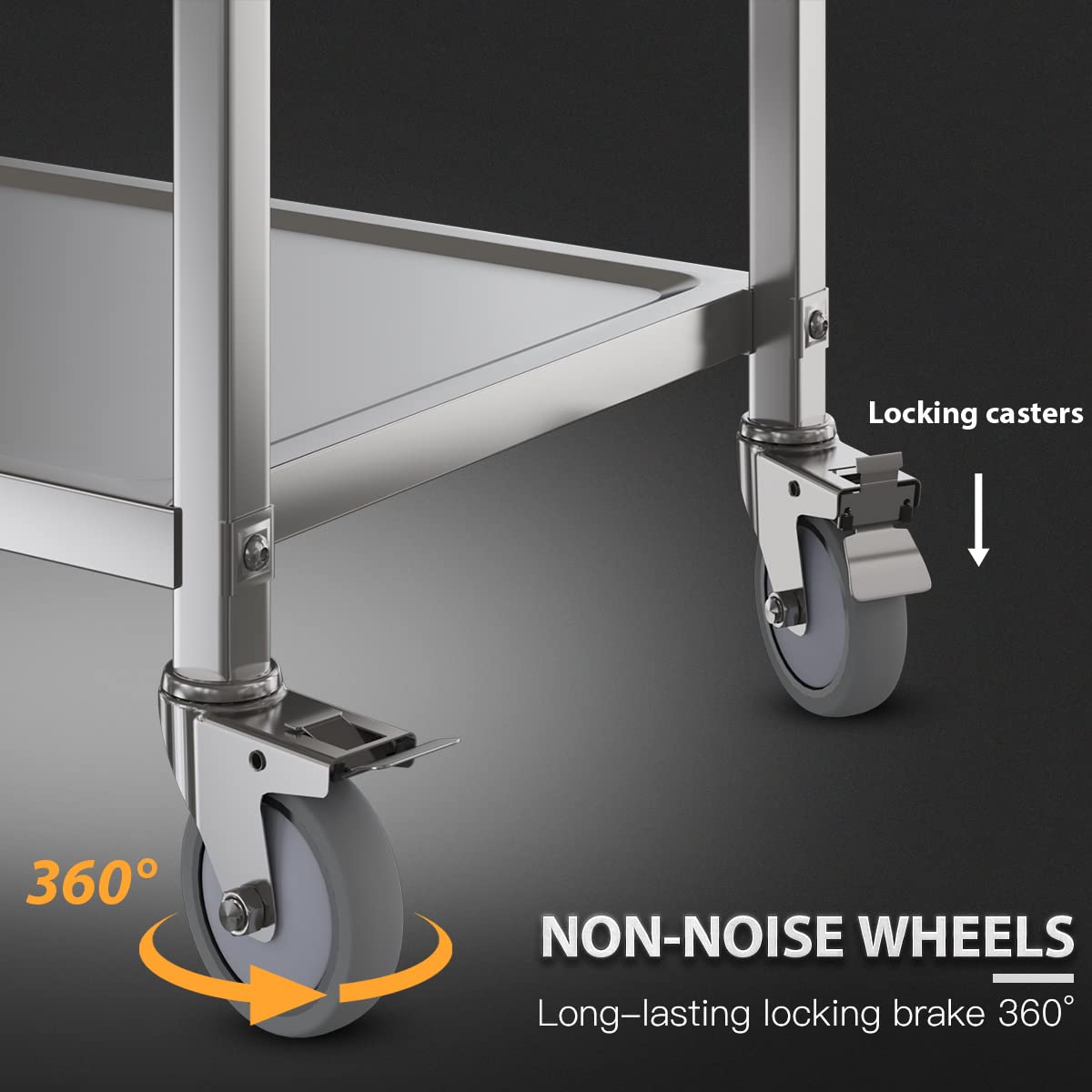 Amarite 3 Shelf Stainless Steel cart,400 lbs,1MM Thick，Serving cart with Wheels, Household, Service Trolley,360°Rotation Storage Shelf with Locking Wheels 29.5 * 15.7 * 37.4'' L*W*H S.