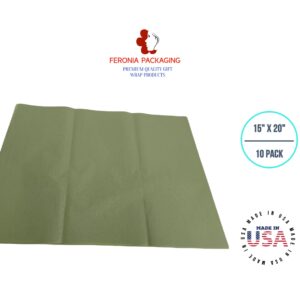 Feronia packaging Sage Tissue Paper Squares, Bulk 10 Sheets, Premium Gift Wrap and Art Supplies for Birthdays, Holidays, or Presents, Large 15 Inch x 20 Inch Made in USA