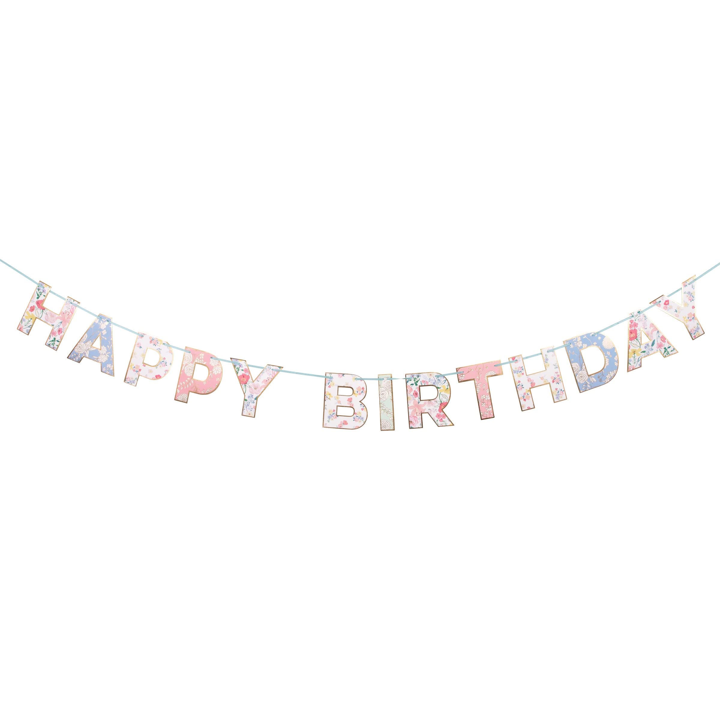 Meri Meri English Garden Happy Birthday Banner (Pack of 1), 6' Birthday Party Garland Including Excess Cord, Meri Meri Party Garland