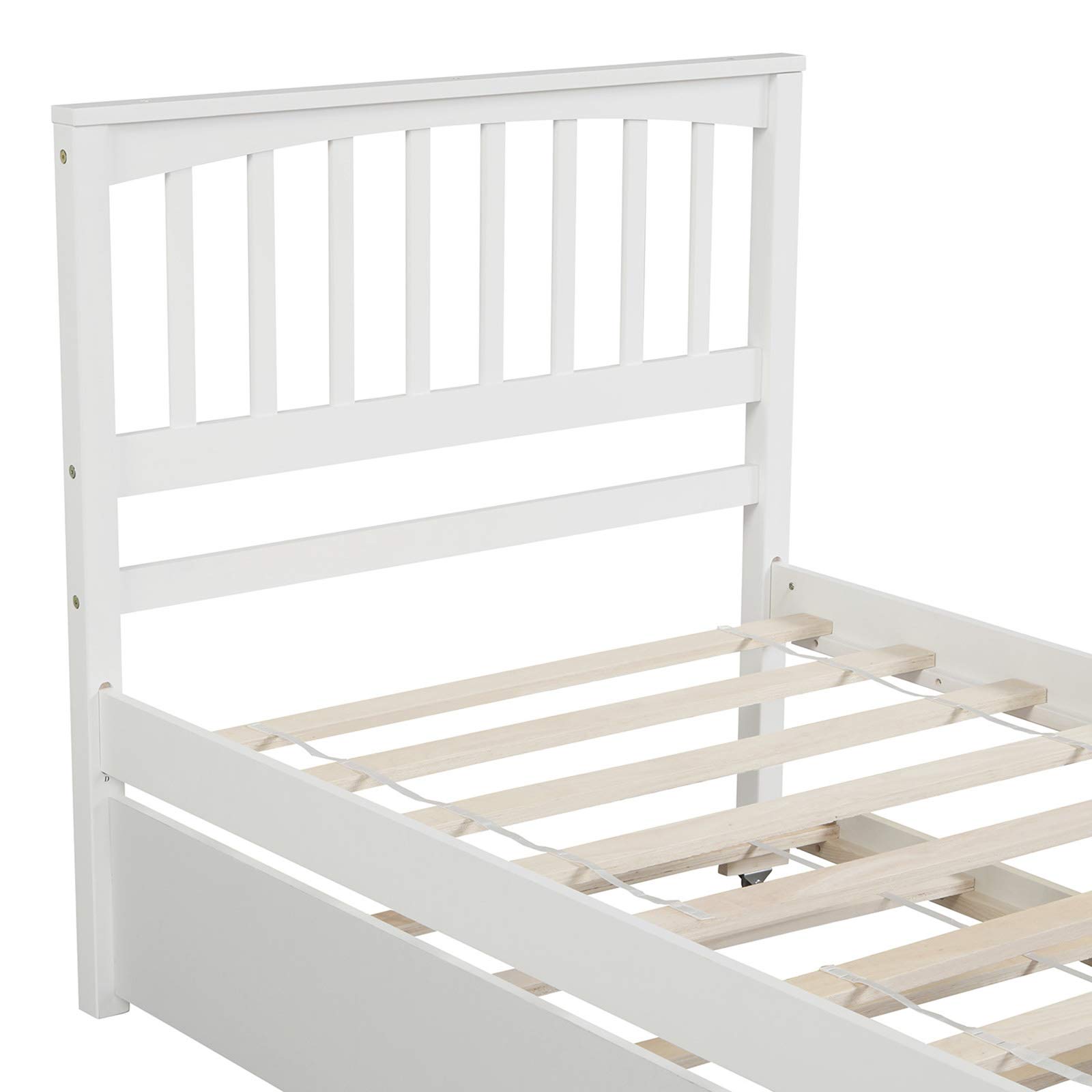 Harper & Bright Designs Twin Bed Frame with Trundle, Kids Platform Twin Bed with Pull Out Trundle,Solid Wood, No Box Spring Needed (White (Trundle))