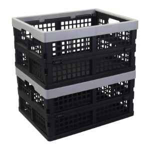 cadineus 2 packs 15 liter folding crates, plastic collapsible storage basket, f