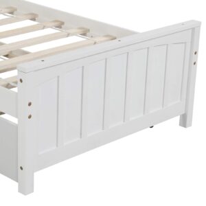 Harper & Bright Designs Twin Bed Frame with Trundle, Kids Platform Twin Bed with Pull Out Trundle,Solid Wood, No Box Spring Needed (White (Trundle))