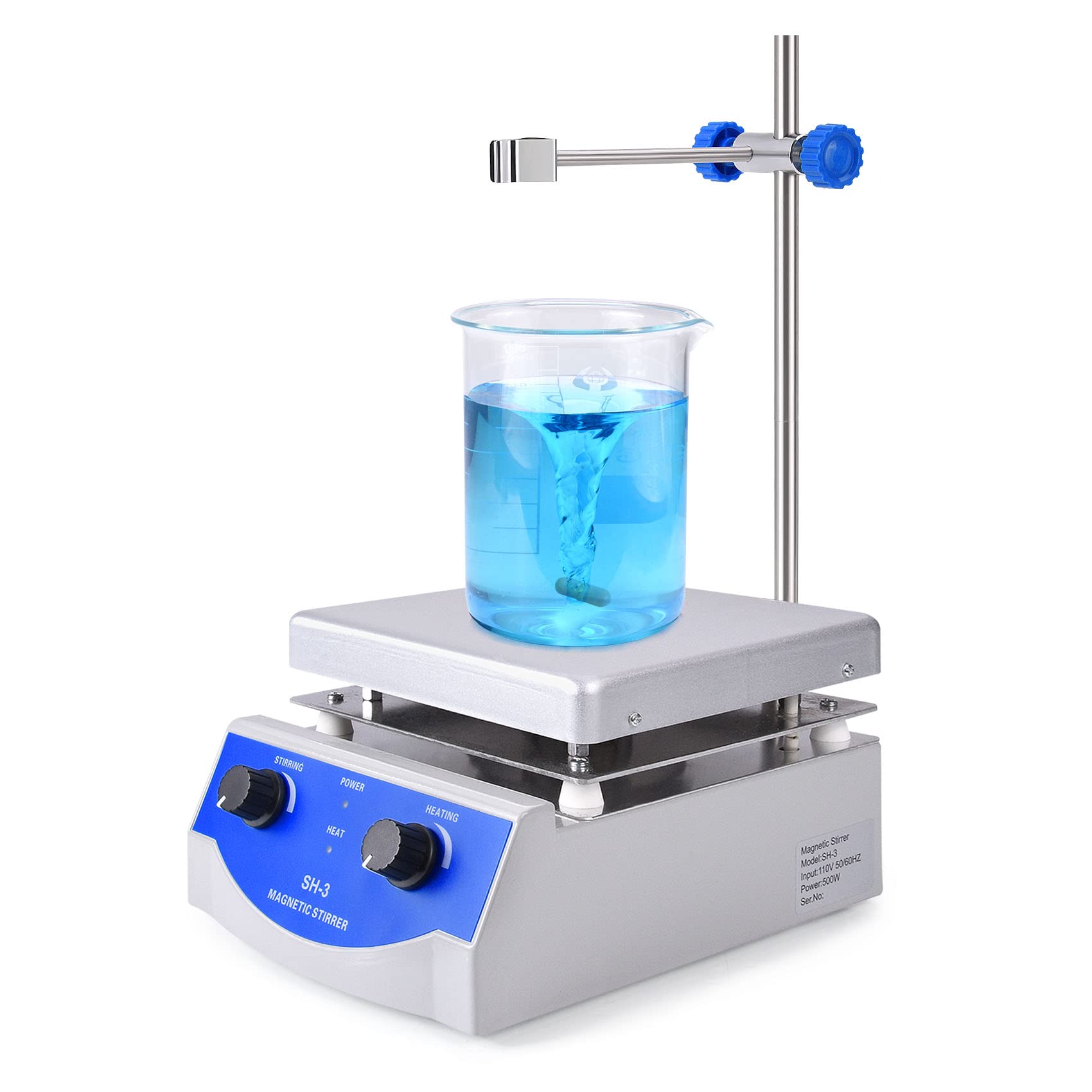 Slendor Magnetic Stirrer Hot Plate Mixer 3000ml Stirring Capacity 6.7 x 6.7 inch Max 520°F Hotplate and 100-2000 RPM Stirrer, Stirring Bar & Support Stand Included