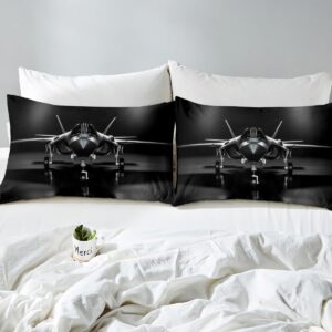 Erosebridal 3D Fighter Aircraft Comforter Set Boys Bedroom Decorative Kids Duvet Cover Black Airplane Printed Bedding Set Soft Microfiber Quilt Cover for Home Hotel Dorm (Full Size)