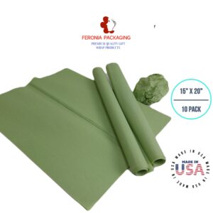 Feronia packaging Sage Tissue Paper Squares, Bulk 10 Sheets, Premium Gift Wrap and Art Supplies for Birthdays, Holidays, or Presents, Large 15 Inch x 20 Inch Made in USA