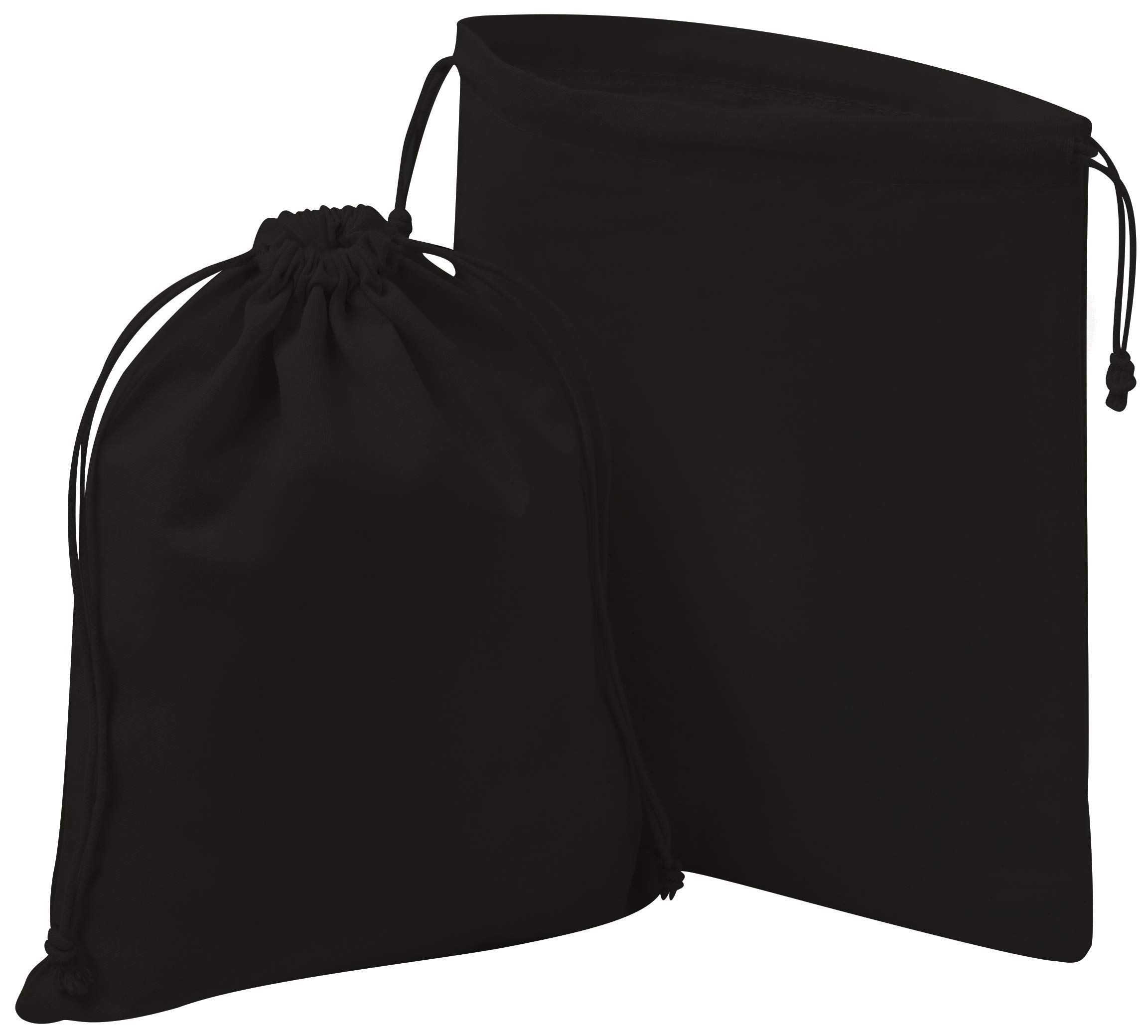 DR Black Cotton Drawstring Bags for Storage, Wardrobe, Travel and Household Organization (8 x 10 inch - 12 pack)