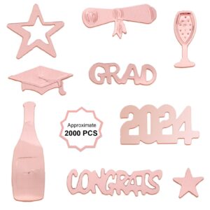 Konsait 2024 Rose Gold Graduation Confetti, 2 Oz/ 1700+ Pieces Graduation Table Decorations Congrats Stars 2024 Cap Goblet Diploma Confetti for Birthday Graduation Decorations Party Decor Supplies