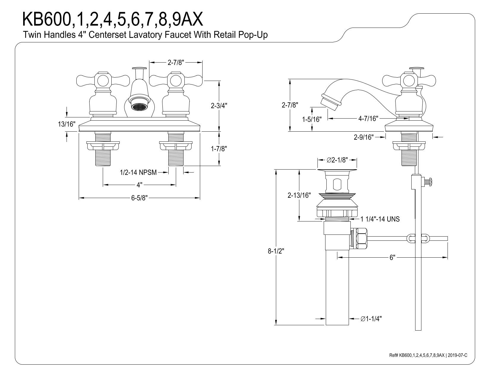 Kingston Brass KB606AX Restoration 4 in. Centerset Bathroom Faucet, Antique Copper