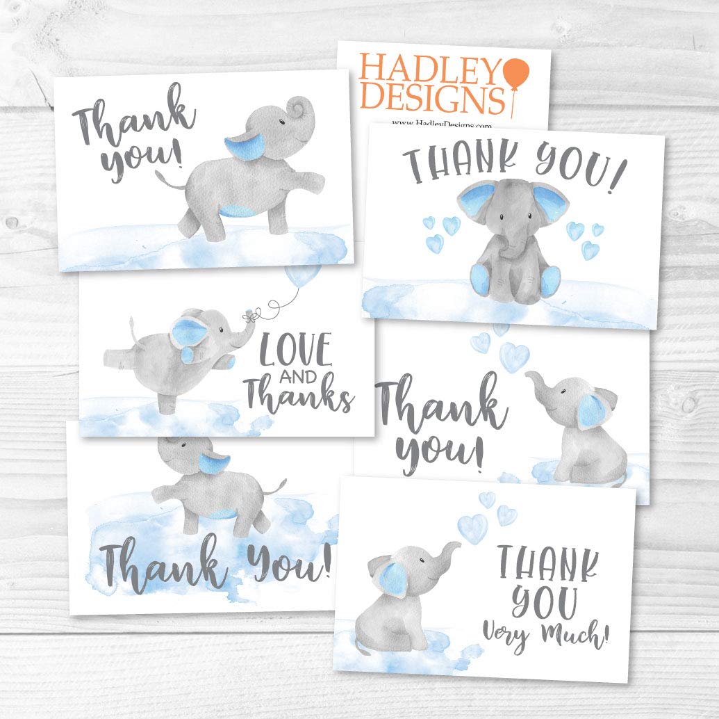 Hadley Designs 24 Blue Elephant Baby Shower Thank You Cards Boy Baby Shower Thank You Cards - Elephant Baby Shower Thank You Cards With Envelopes Baby Boy Thank You Cards