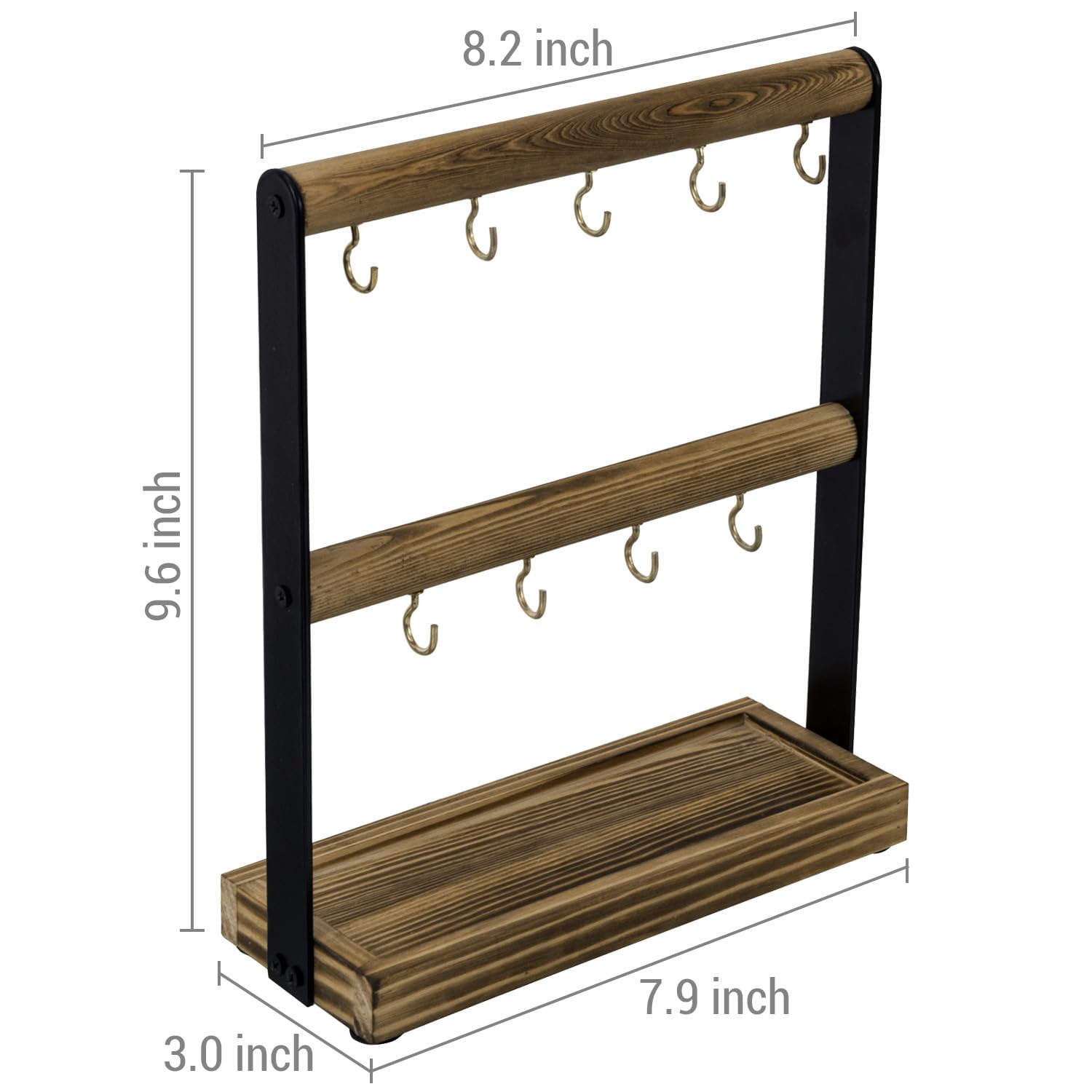 MyGift Burnt Wood & Black Metal Tabletop Key Rack with 9 Hooks and Catchall Tray