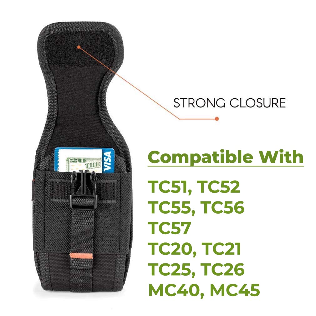 Agoz Zebra TC52 TC57 Scanner Holster, Rugged Vertical Case Pouch for Zebra TC51 TC52 TC55 TC56 TC57 TC20 TC21 TC25 TC26 MC40 MC45 Mobile Handheld Scanner, Metal Belt Clip Loop,Card Holder,Front Buckle