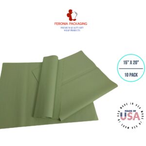 Feronia packaging Sage Tissue Paper Squares, Bulk 10 Sheets, Premium Gift Wrap and Art Supplies for Birthdays, Holidays, or Presents, Large 15 Inch x 20 Inch Made in USA