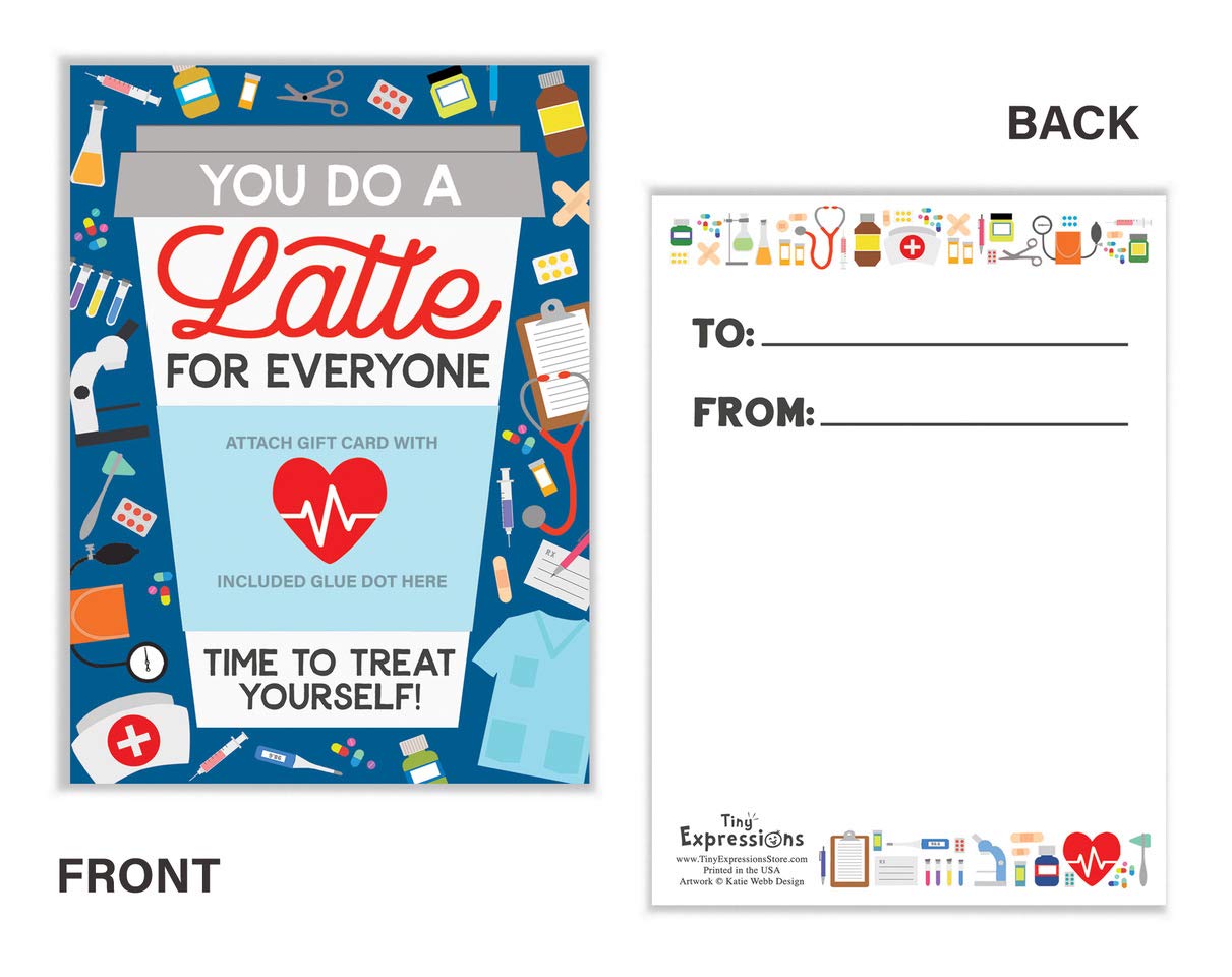 Tiny Expressions – Medical Appreciation Coffee Gift Card Holders (4 Pack) | Set of 4 with Envelopes | Hospital Themed 5"x7" Gifts for Nurses, Doctors, Medical Assistants & Employees | Made in USA