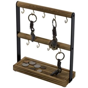 mygift burnt wood & black metal tabletop key rack with 9 hooks and catchall tray