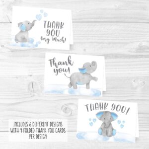 Hadley Designs 24 Blue Elephant Baby Shower Thank You Cards Boy Baby Shower Thank You Cards - Elephant Baby Shower Thank You Cards With Envelopes Baby Boy Thank You Cards