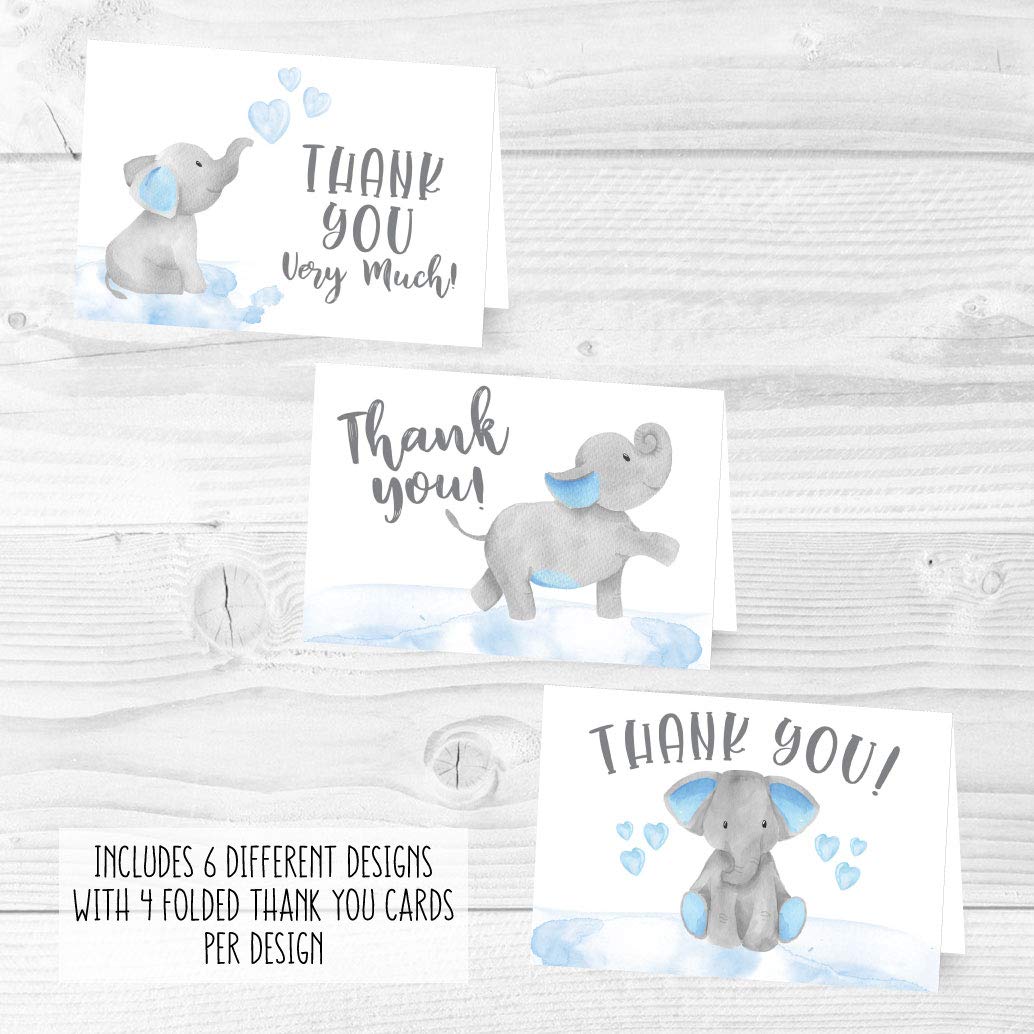 Hadley Designs 24 Blue Elephant Baby Shower Thank You Cards Boy Baby Shower Thank You Cards - Elephant Baby Shower Thank You Cards With Envelopes Baby Boy Thank You Cards