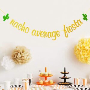 Nacho Average Fiesta Banner Garlands Sign for Birthday, Baby Shower, Engagement, Bridal Shower, Bachelorette, Wedding Party Decorations, Gold Glitter