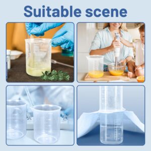 Twdrer 7 Sizes Plastic Beaker Set,Clear Measuring Graduated Liquid Container Beakers in 30ml/50ml/100ml/150ml/250ml/500ml/1000ml for Laboratory Measuring with 20 PCS Plastic Droppers in 3 ml