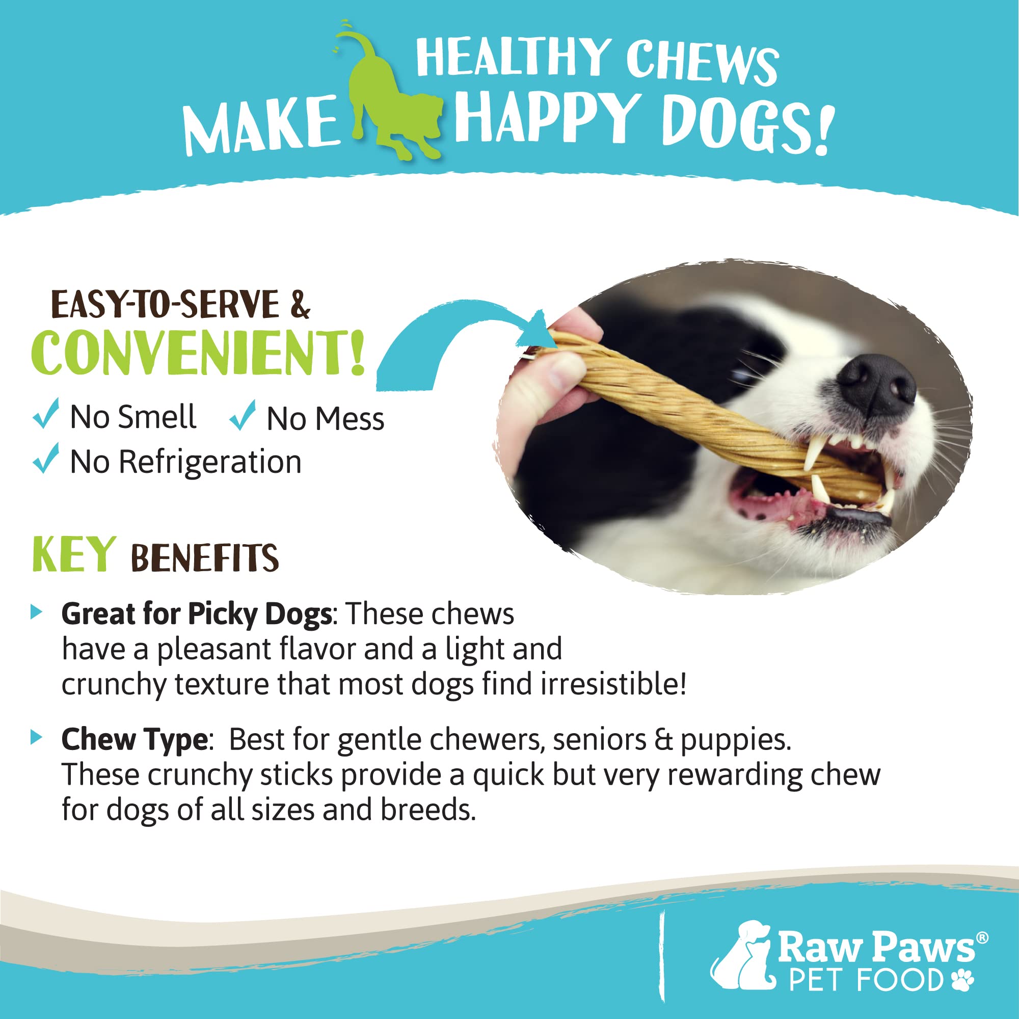 Raw Paws Beef Tripe Twists for Dogs - 5 inch, 5-Pack - Packed in USA - Free-Range Green Tripe Sticks for Dogs - Odor-Free, Crunchy Tripe Dog Treats - All-Natural Green Beef Tripe Sticks Chews