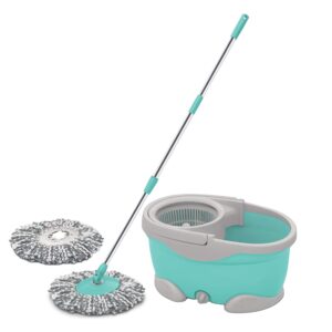 Spotzero Mop and Bucket with Wringer Set for Floor Cleaning with Wheels, 2 Microfiber Refills included, Extendable Handle, 360 Spinning System, (trapeadores con cubeta giratoria 360) Maxx Spin Mop