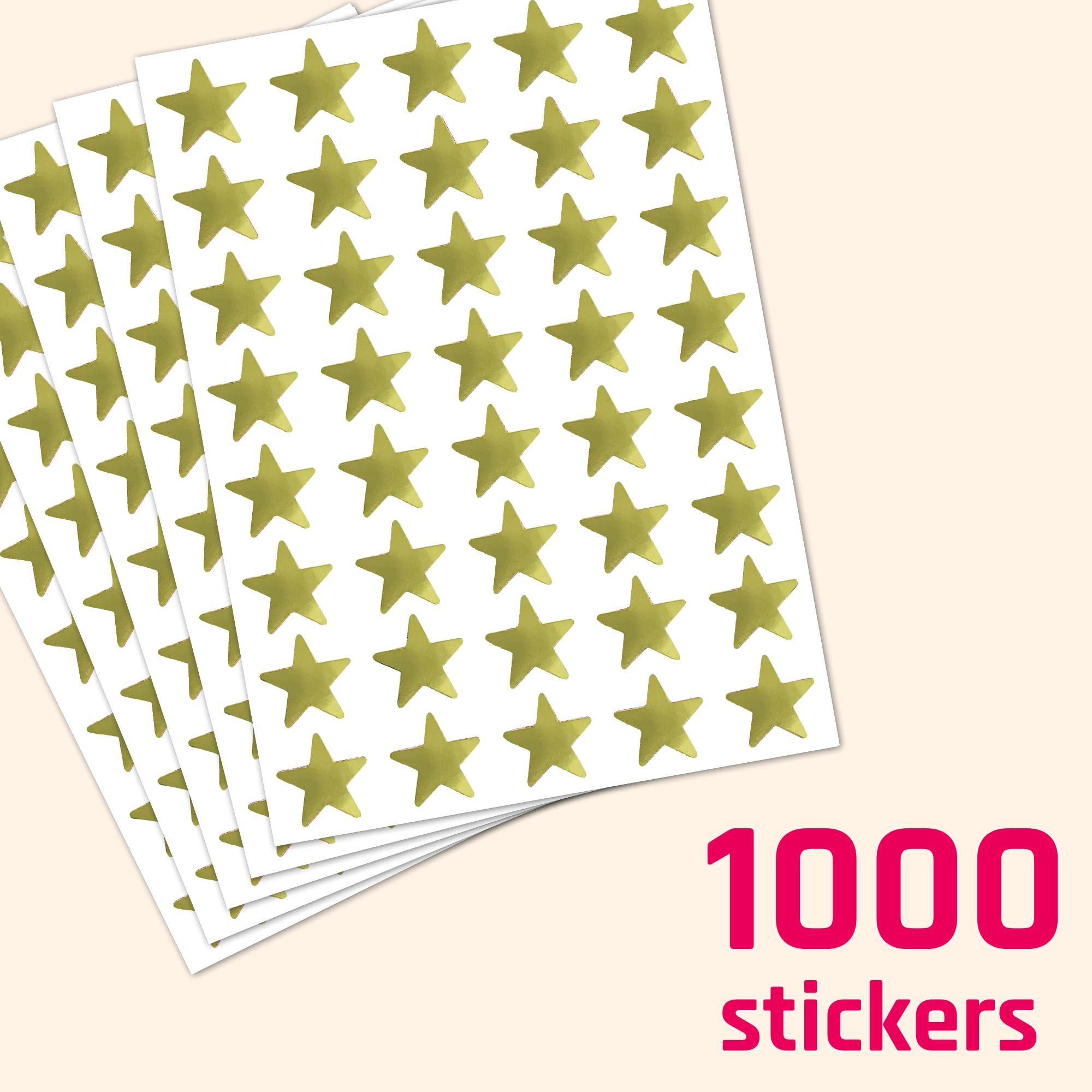 1000 Pack, Gold Foil Star Metallic Stickers, 0.6" Diameter