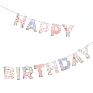 meri meri english garden happy birthday banner (pack of 1), 6' birthday party garland including excess cord, meri meri party garland