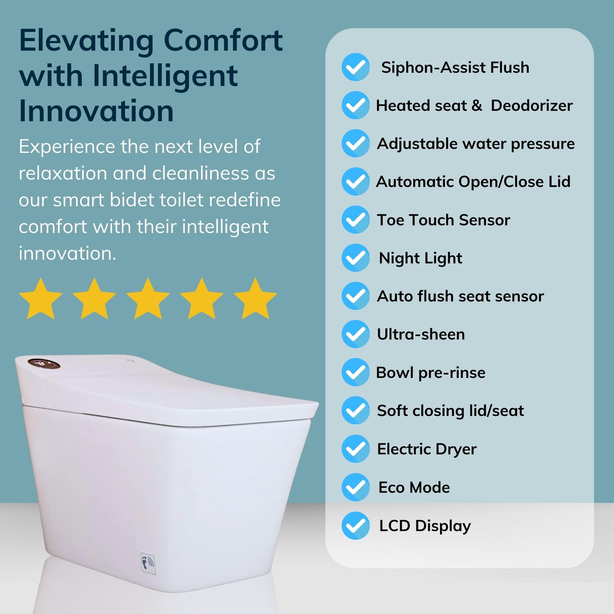 Trone Tahum Bidet Toilet Tankless Toilet with Heated Seat SyphonAssist Flush and Advanced Toe Touch Technology Smart Toilet for Bathroom