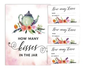 inkdotpot how many kisses in the jar white tea party bridal shower game 1 sign + 30 cards