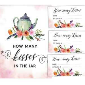 Inkdotpot How Many Kisses in The Jar White Tea Party Bridal Shower Game 1 Sign + 30 Cards