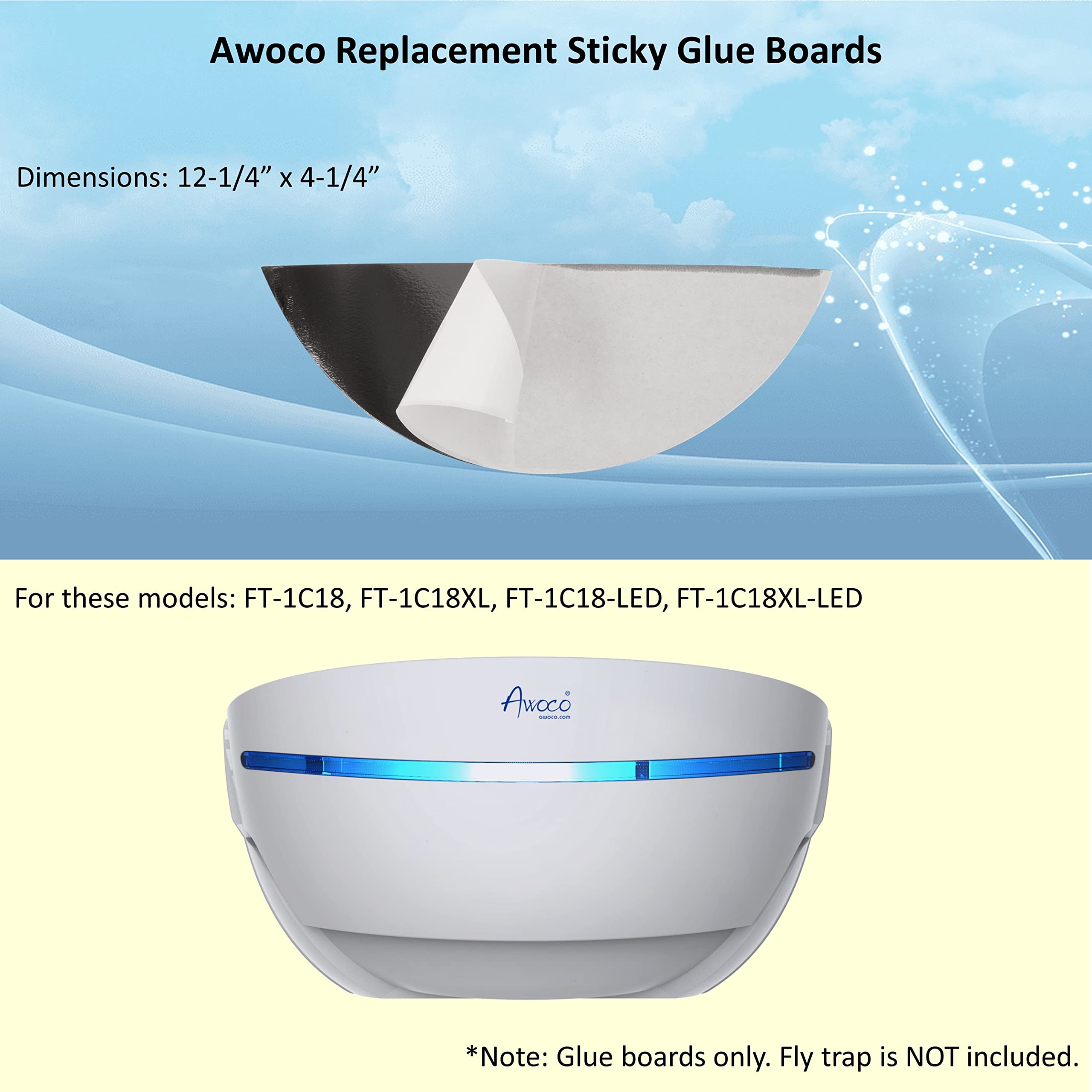 Awoco 5 Packs of Type C Glue Boards for 18 W Wall Mount Sconce Sticky Fly Trap Lamp for Capturing Flying Insects, Flies, Mosquitoes, and Moths (5 Glue Boards)