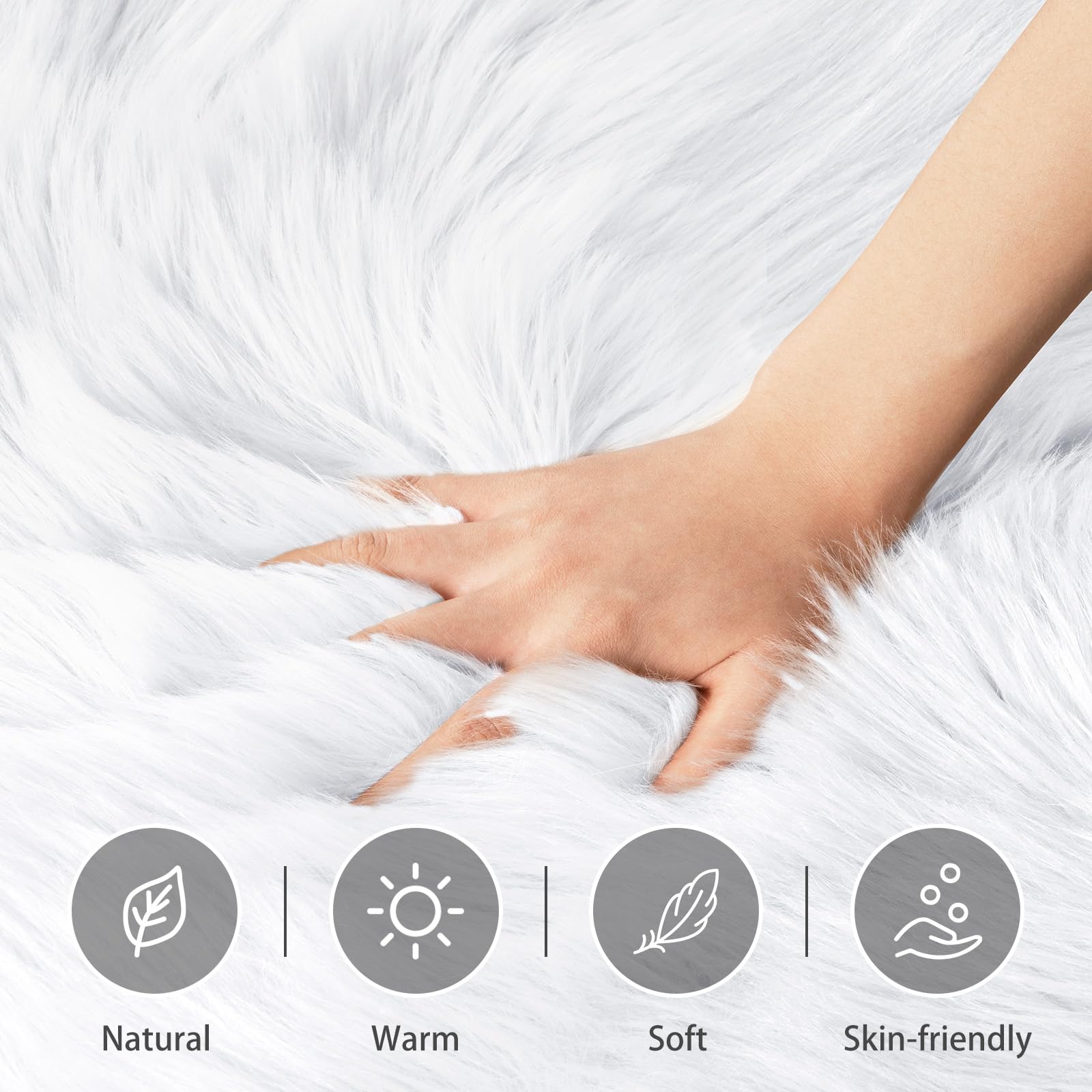 Ciicool Ultra Soft Faux Sheepskin Fur Rug Fluffy Rug for Bedroom Fuzzy Carpet for Living Room Kid's Room Nursery Decor, White 2 x 6 Feet