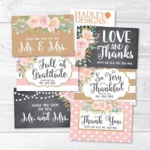 24 Pink Gold Wedding Thank You Cards With Envelopes Wedding Thank You From The New Mr And Mrs Cards - Mr And Mrs Thank You Cards Wedding With Envelopes, Bride Thank You Wedding Cards With Envelopes