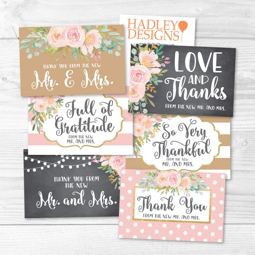 24 Pink Gold Wedding Thank You Cards With Envelopes Wedding Thank You From The New Mr And Mrs Cards - Mr And Mrs Thank You Cards Wedding With Envelopes, Bride Thank You Wedding Cards With Envelopes