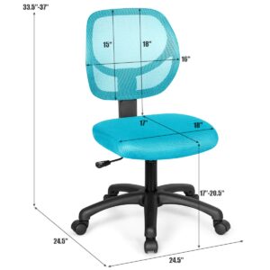 COSTWAY Kids Desk Chair, Low-Back Children Study Chair with Height Adjustable Seat & Lumbar Support, Cute Mesh Swivel Computer Task Chair for Boys Girls Teens (Green)