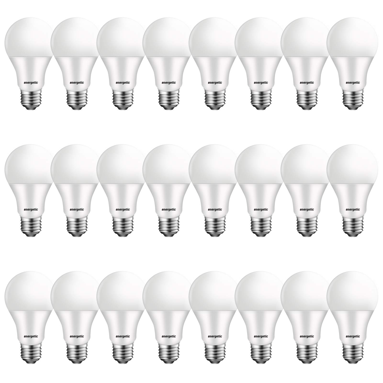 Energetic Lighting 24 Pack Led Bulbs 60 Watt A19, Warm White 3000K, E26 Medium Base LED Light Bulbs, 750 Lumens, Non-dimmable, UL Listed