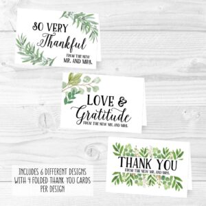 24 Greenery Wedding Thank You Cards With Envelopes Wedding Thank You From The New Mr And Mrs Cards - Mr And Mrs Thank You Cards Wedding With Envelopes, Bride Thank You Wedding Cards With Envelopes