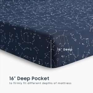 Wake In Cloud - Constellation Bed Sheets, 4-Piece Sheet Set, Celestial Space Witchy Star Galaxy Astrology, Soft Microfiber Deep Pocket Bedding, Navy Blue, Twin Size