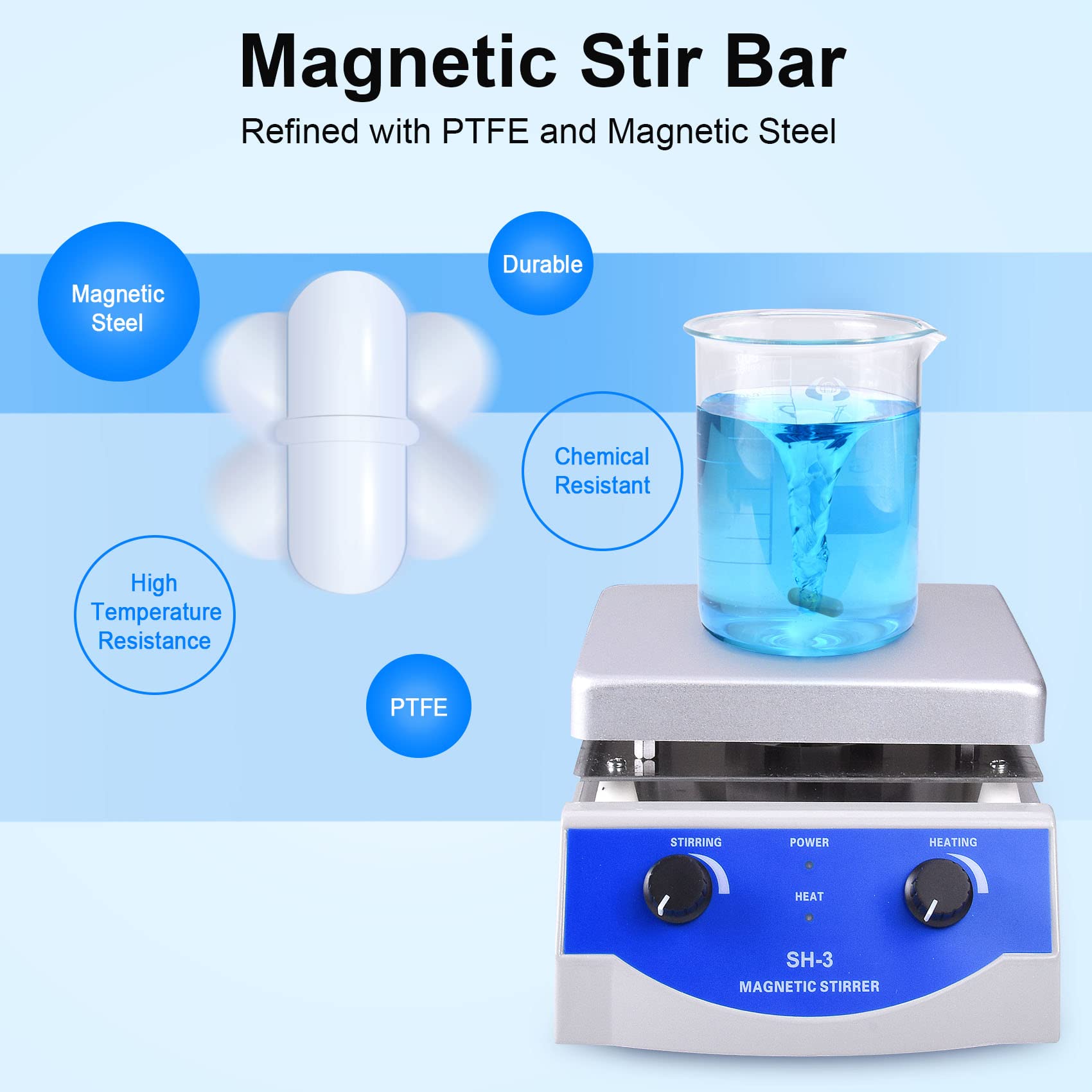 Slendor Magnetic Stirrer Hot Plate Mixer 3000ml Stirring Capacity 6.7 x 6.7 inch Max 520°F Hotplate and 100-2000 RPM Stirrer, Stirring Bar & Support Stand Included