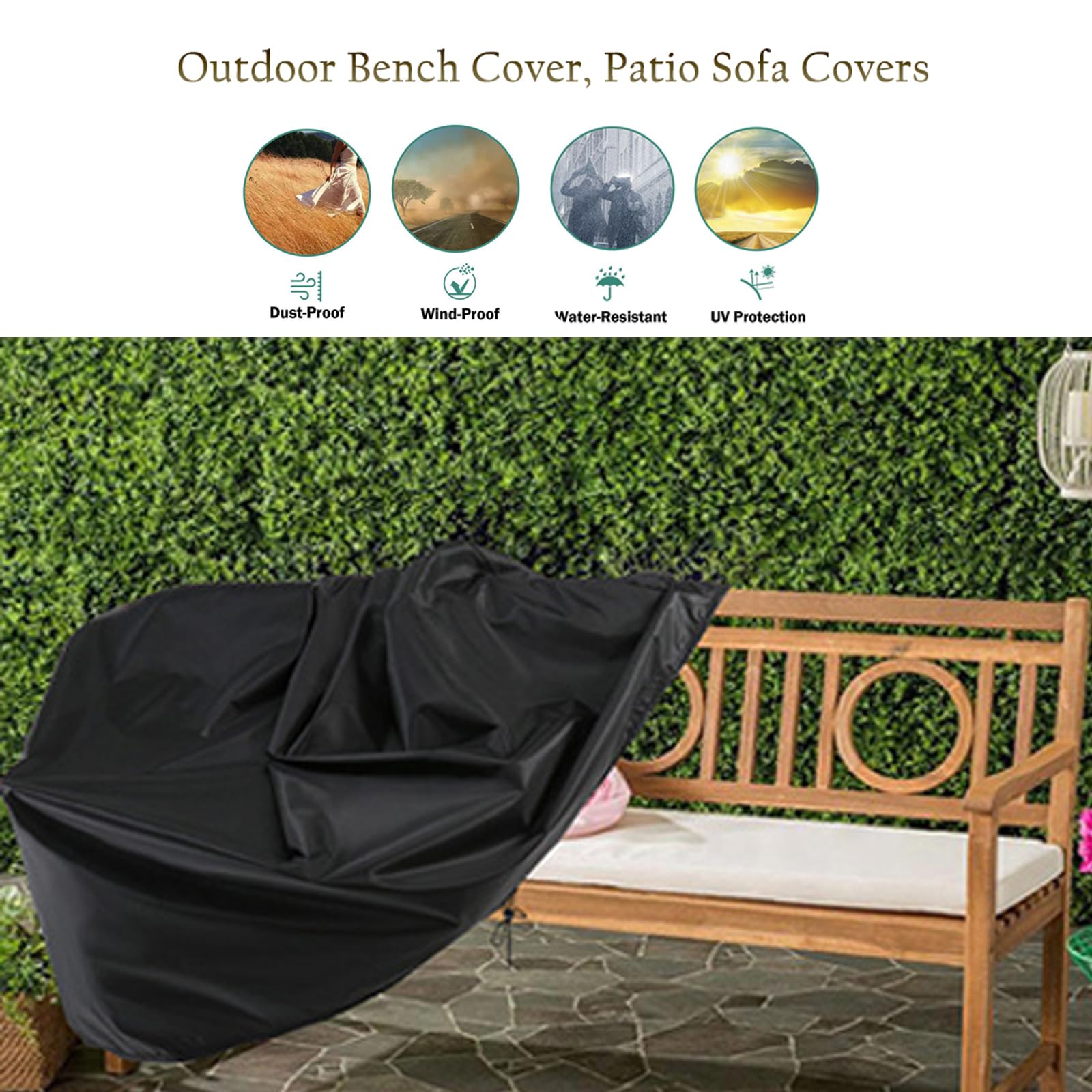 Aidetech Patio Bench Loveseat Cover, 2-Seater Patio Sofa Covers Waterpoof Windpoof, Outdoor Furniture Cover for Glider/Sofa - 420D / 52L x 25W x 35H Inch