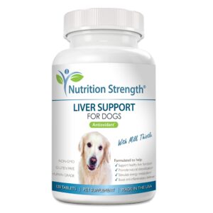 nutrition strength liver support for dogs to promote natural detoxification, with milk thistle for dogs, dandelion root, yellow dock, nettle root, st. john's wort & coenzyme q10, 120 chewable tablets