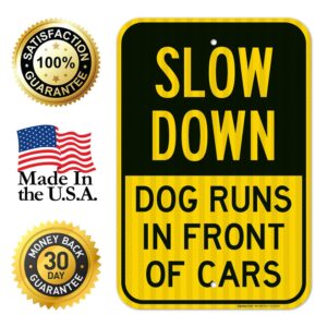 Sigo Signs Dogs at Play Sign, Slow Down Dog Runs in Front of Cars, Large 12x18 3M Reflective (EGP) Heavy .63 Aluminum,Weather/Fade Resistant, Easy Mounting, Indoor/Outdoor Use, Made in USA