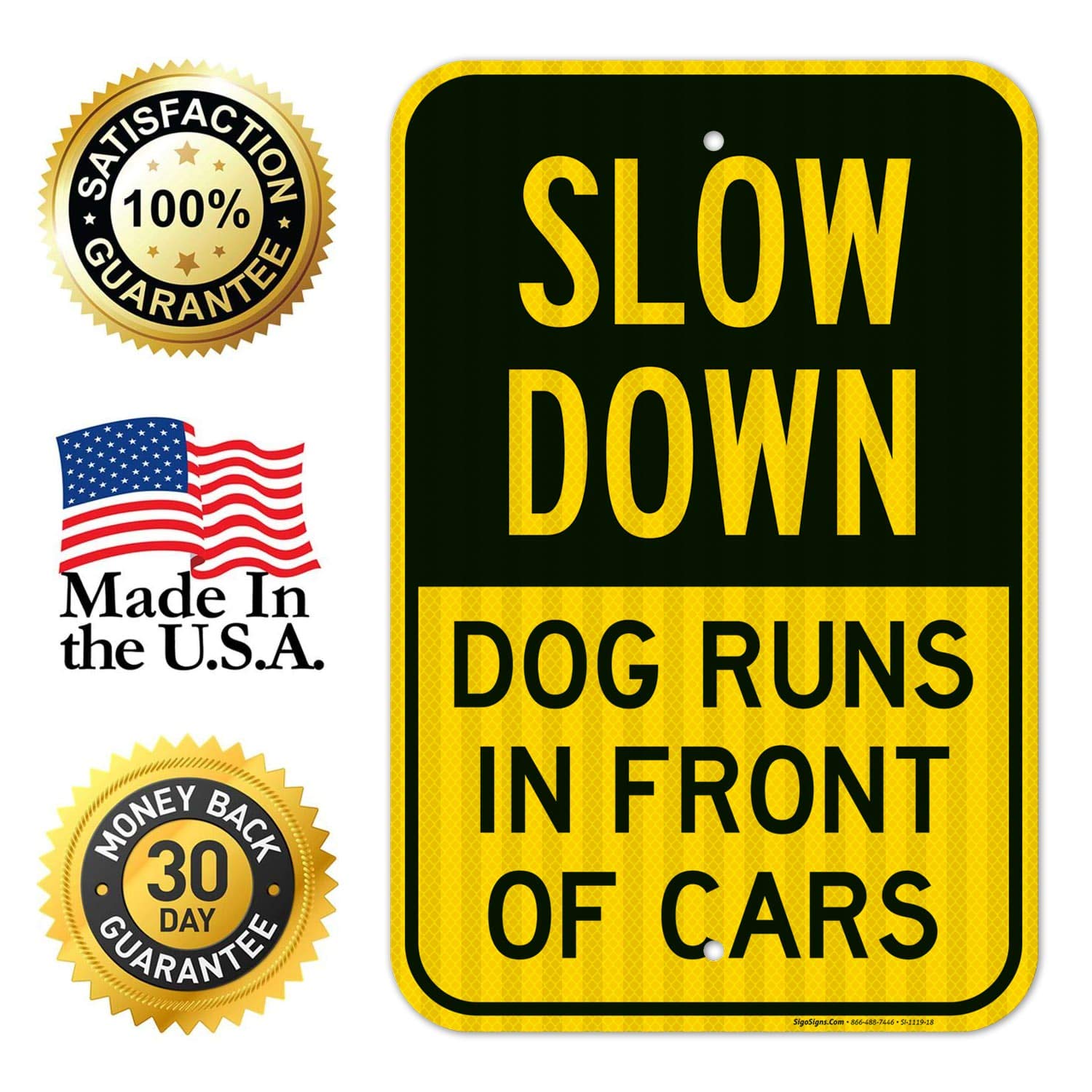 Sigo Signs Dogs at Play Sign, Slow Down Dog Runs in Front of Cars, Large 12x18 3M Reflective (EGP) Heavy .63 Aluminum,Weather/Fade Resistant, Easy Mounting, Indoor/Outdoor Use, Made in USA